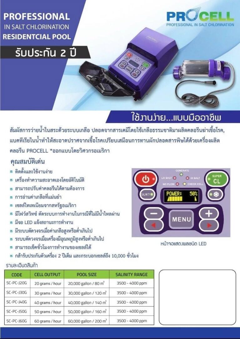 เครื่องเกลือ PROCELL ใช้งานง่าย มีหน้าจอแสดง กระบอกเซลล์ USA
